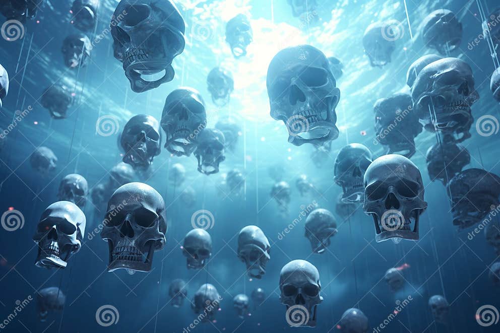 Surreal Floating Skulls Surreal Scene with Stock Illustration ...