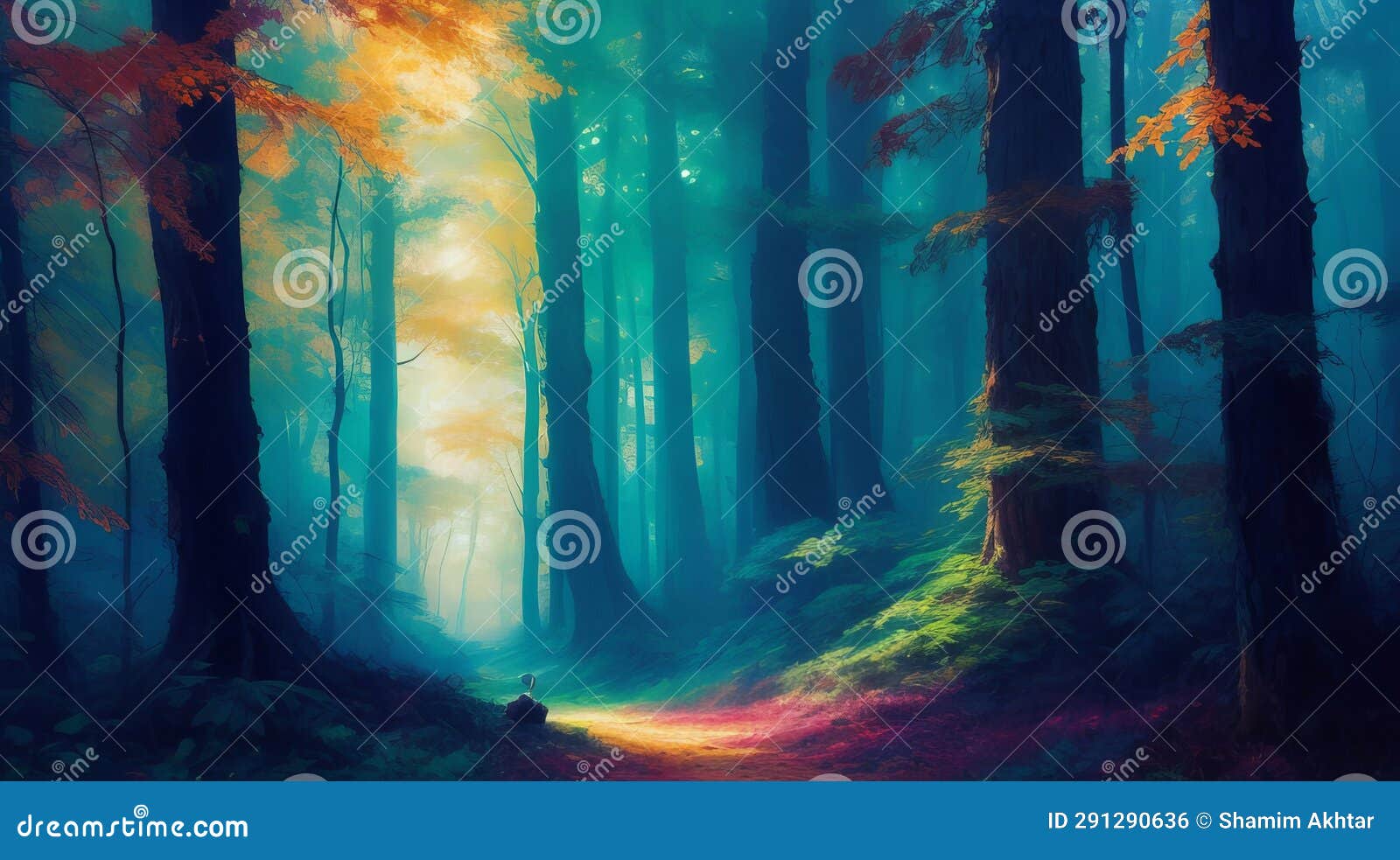 A Surreal Forest Scene Rendered in a Painterly Style Stock Illustration ...