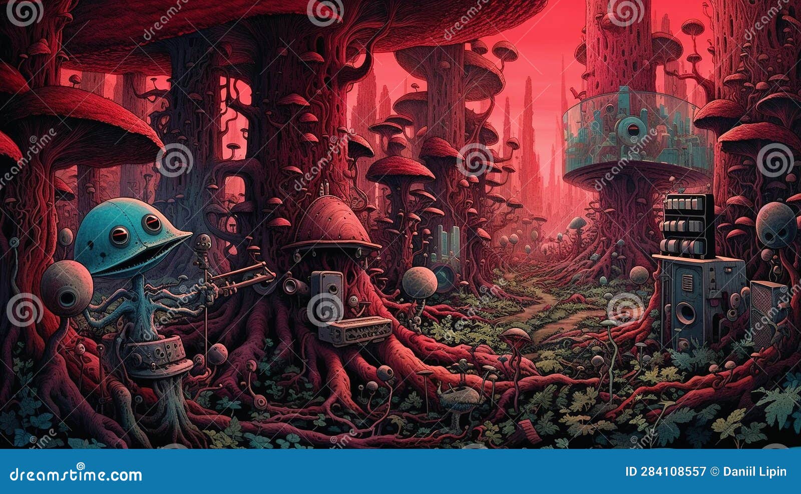 A Surreal Forest with Trees Made of Musical Instruments Stock ...