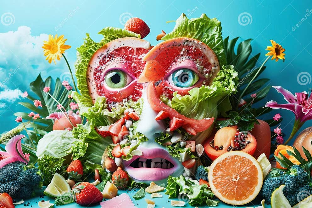 Surreal Fruit and Vegetable Face Stock Illustration - Illustration of still, abstract: 341003685