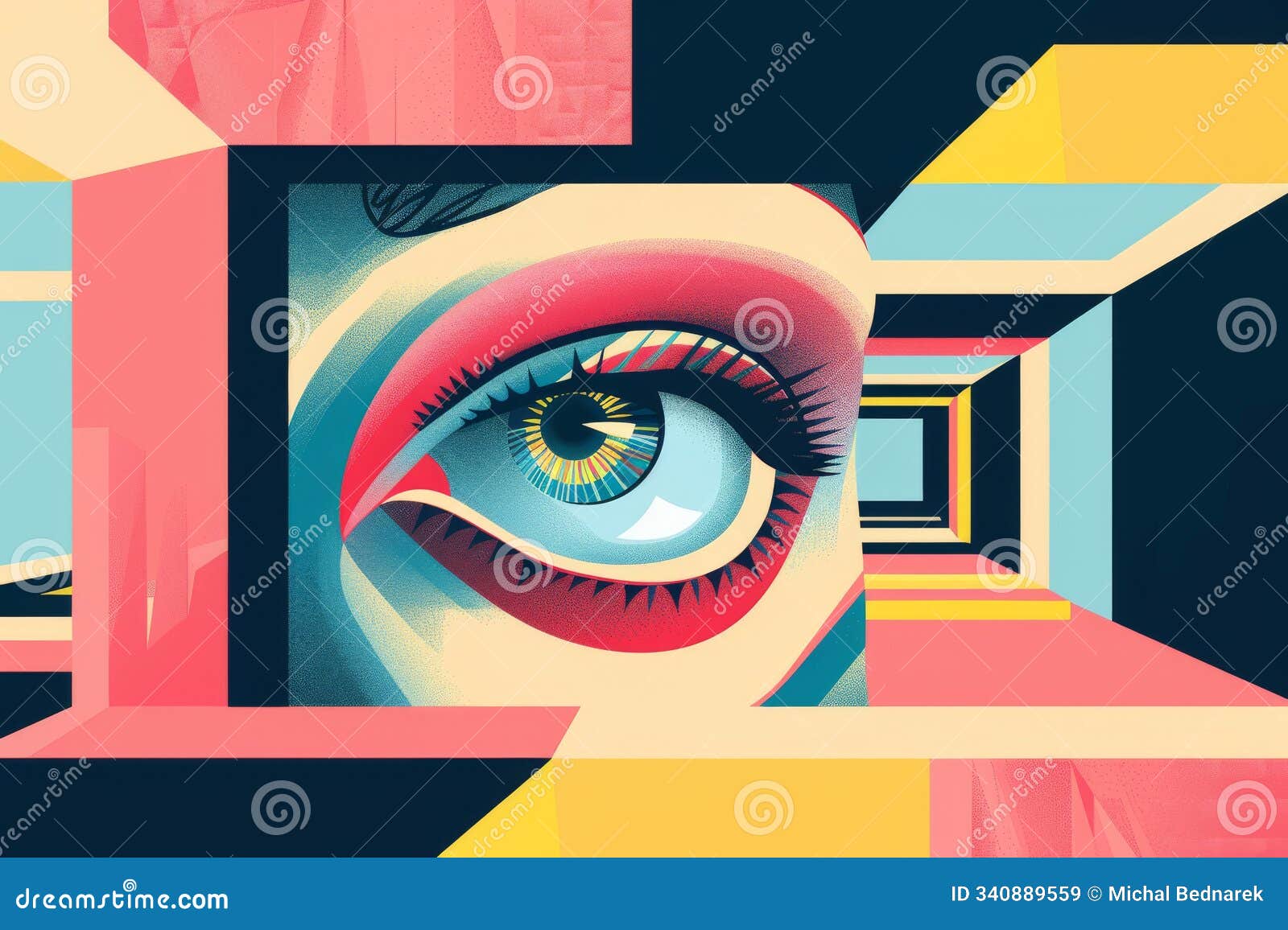 Surreal Geometric Shapes with Human Eye Illustration Stock Image ...