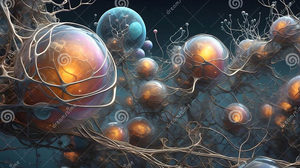 Surreal Glowing Spheres in Web-like Network Stock Image - Image of ...