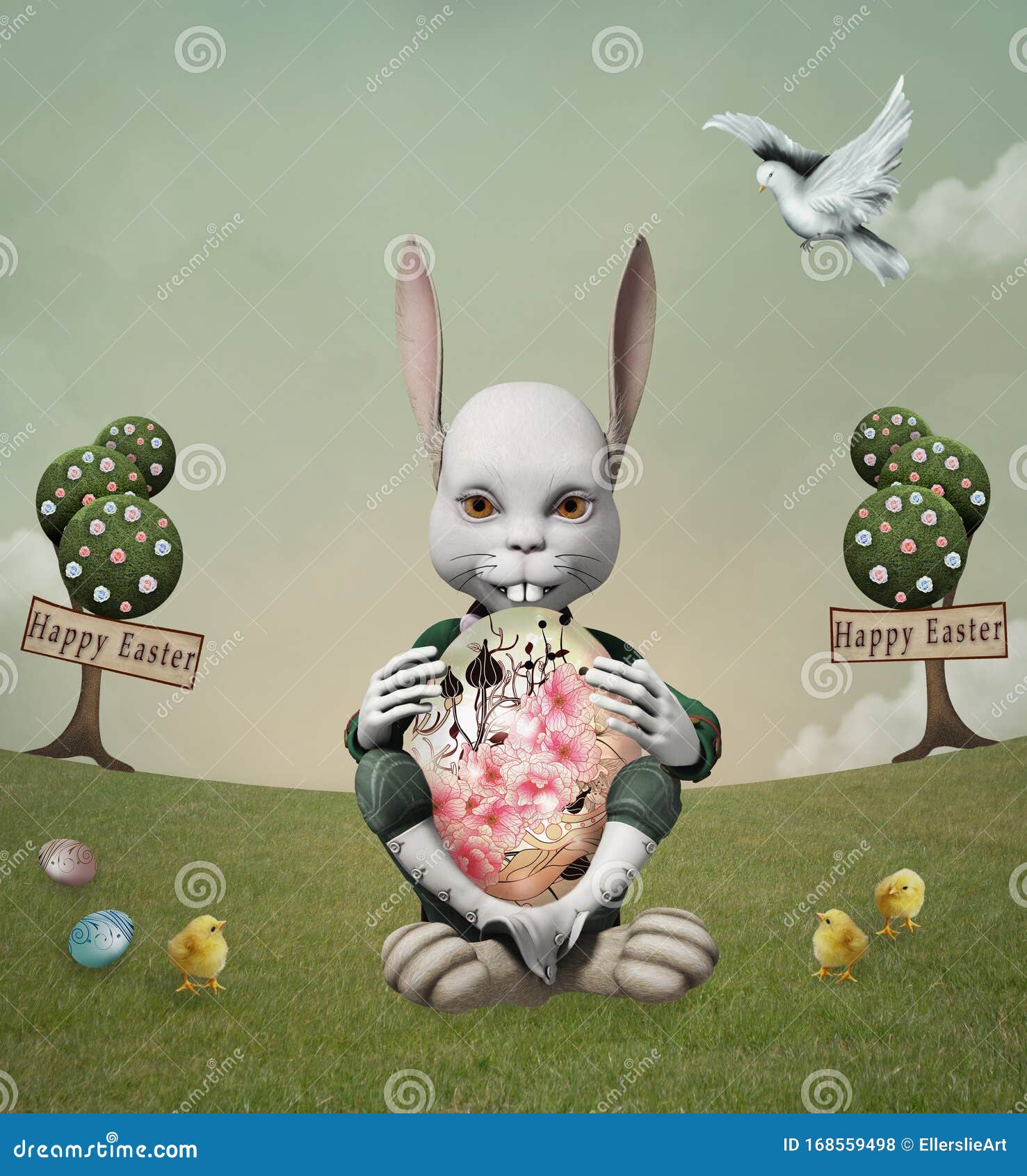 Surreal Happy Easter Green Background Stock Illustration - Illustration ...