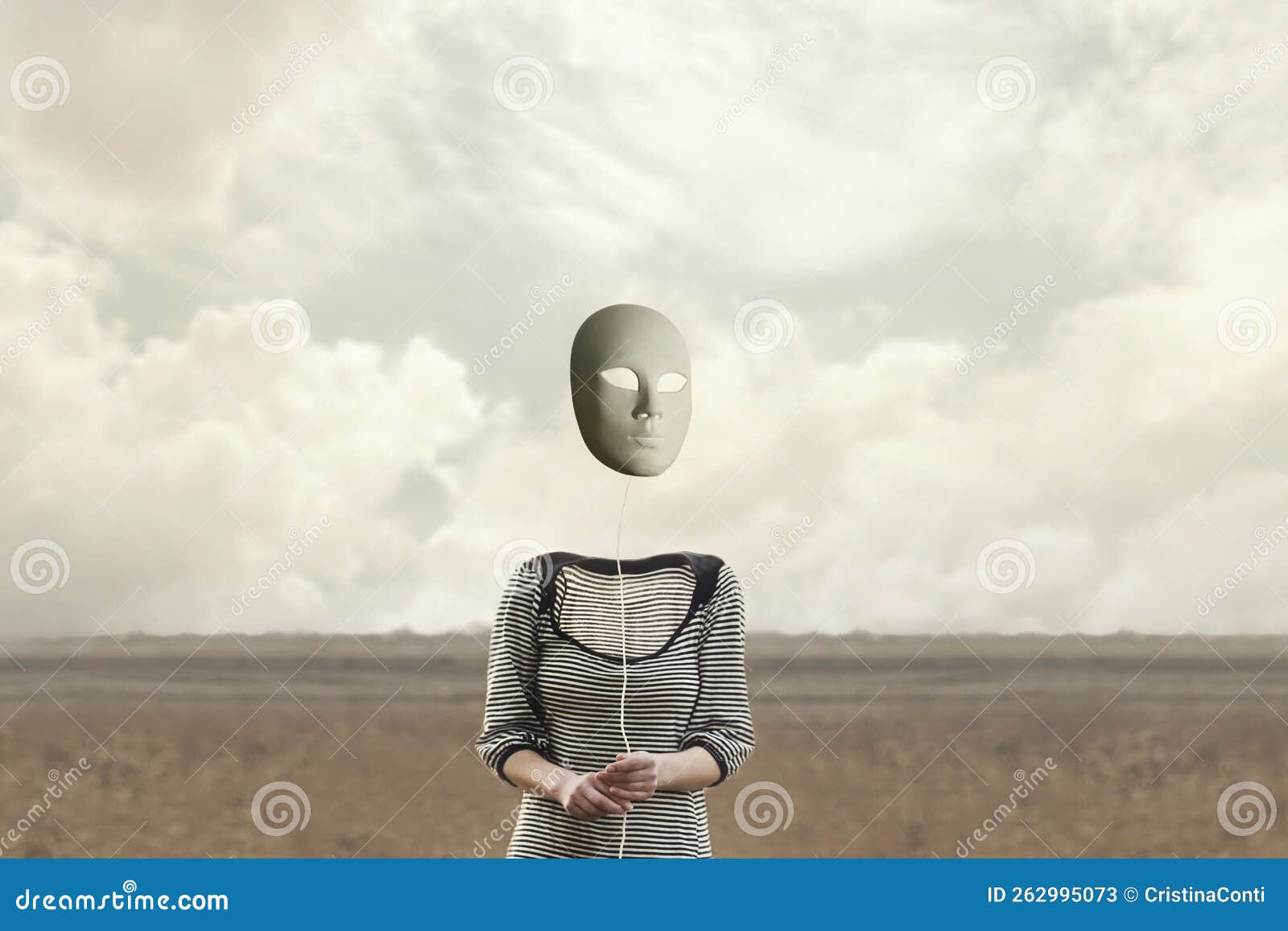 Surreal Headless Person Holds a Hanging Mask from a String Stock Image ...