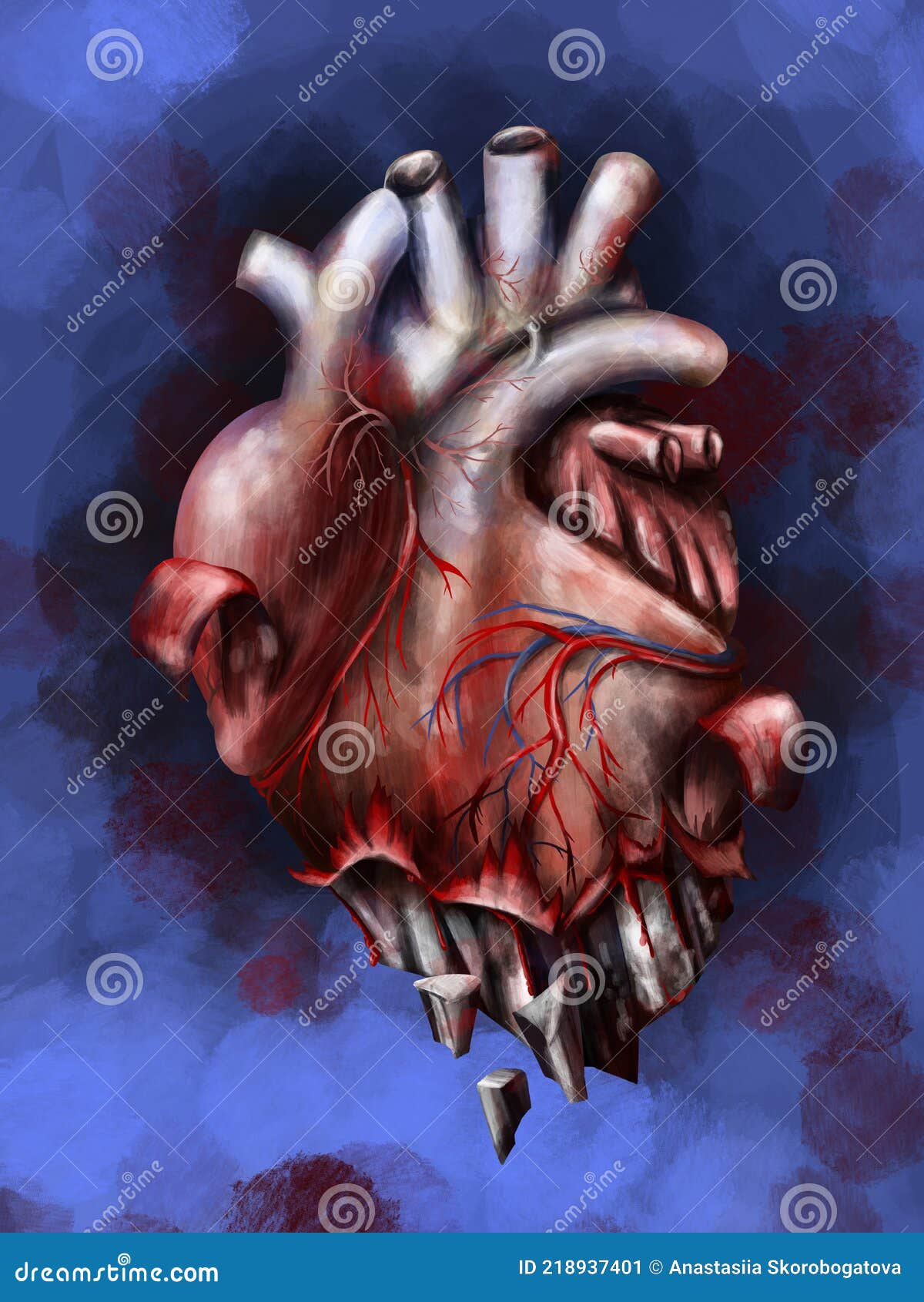 Surreal Human Heart on Dramatic Background Stock Illustration ...