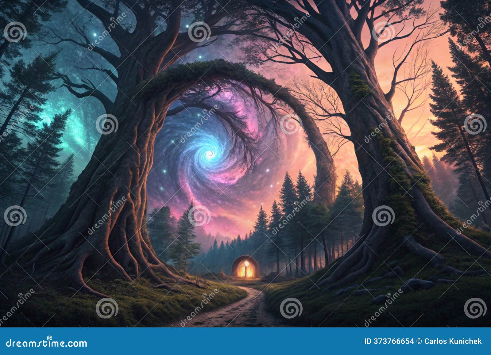 A Massive, Ancient Tree Serves As A Whimsical House, With Windows And A ...