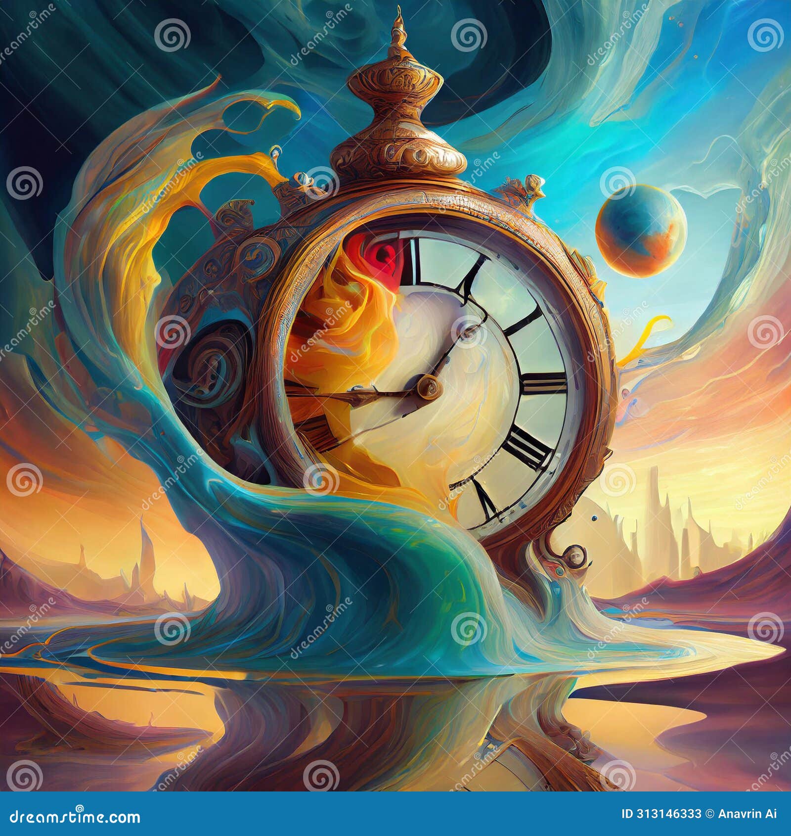 Surreal Illustration of a Clock. Time Stock Illustration - Illustration ...