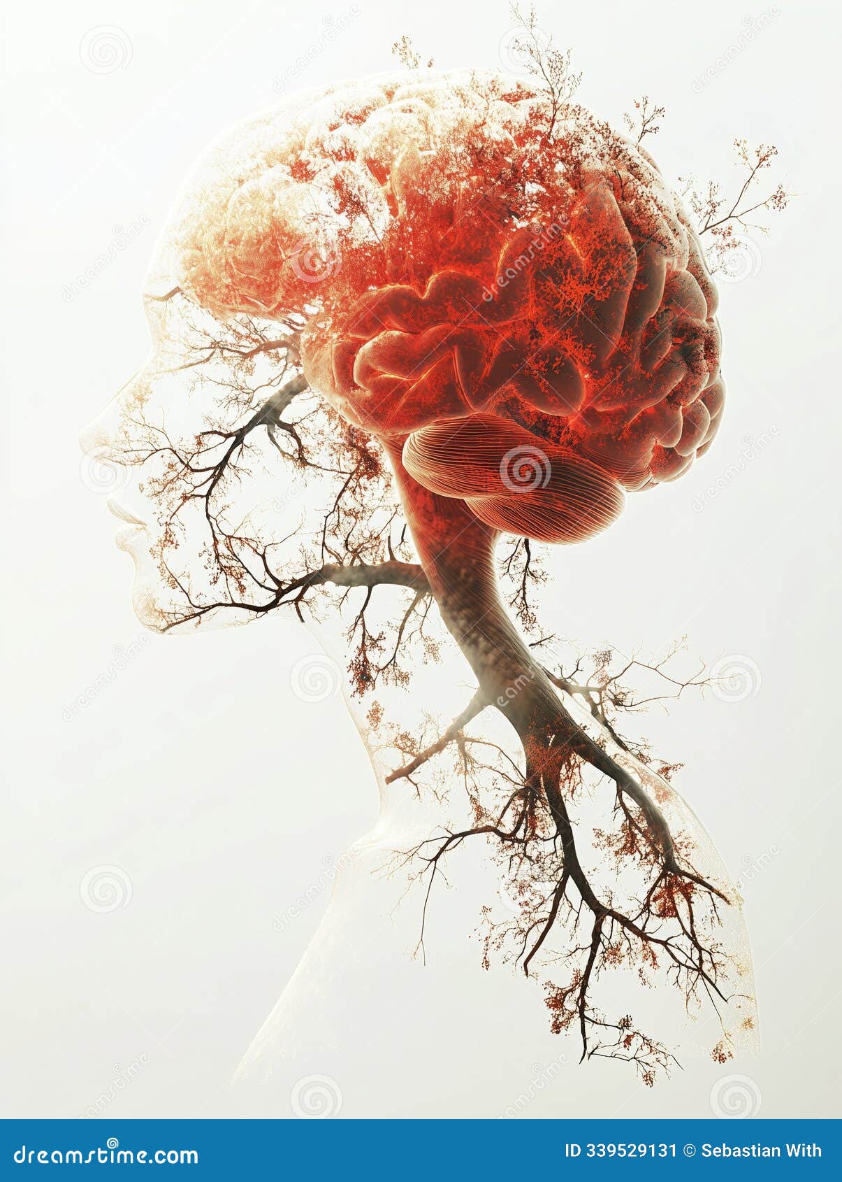 Abstract Representation of a Brain Merging with Nature, Showcasing ...