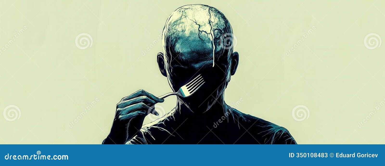 Person Hiding Face with Fork while Eating Conceptual Illustration Stock ...