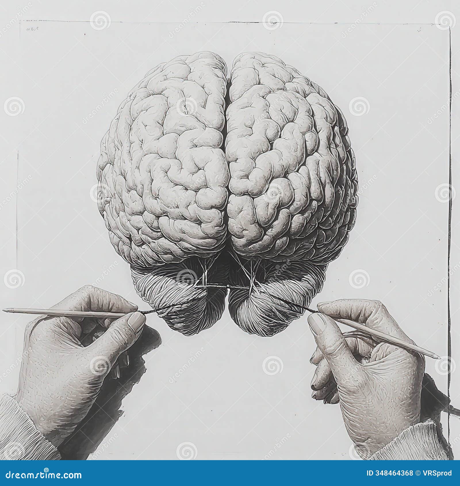 Hands Manipulating Brain Strings in Surreal Illustration Stock Photo ...