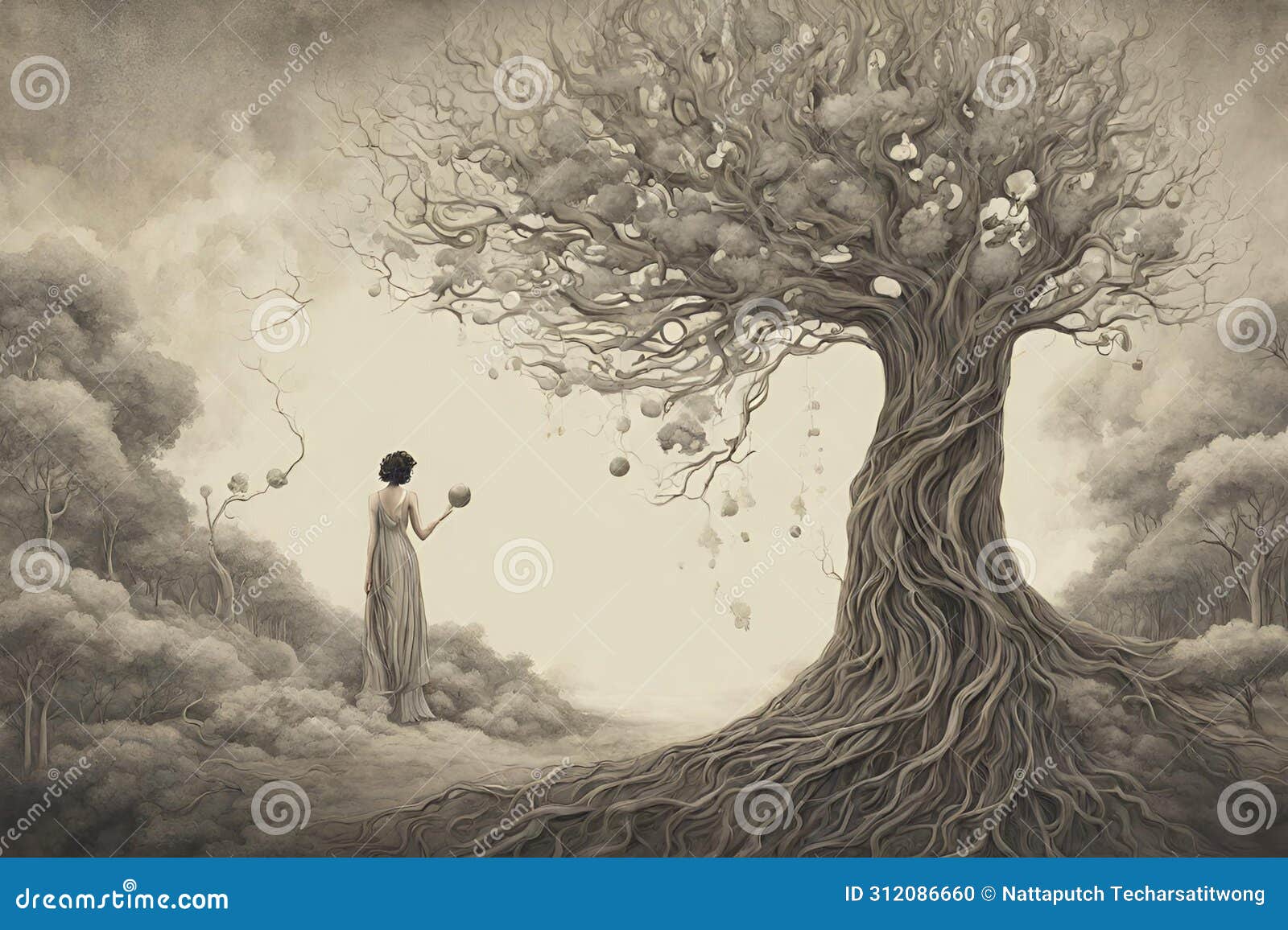 A Surreal Illustration of a Woman Tree Stock Illustration ...