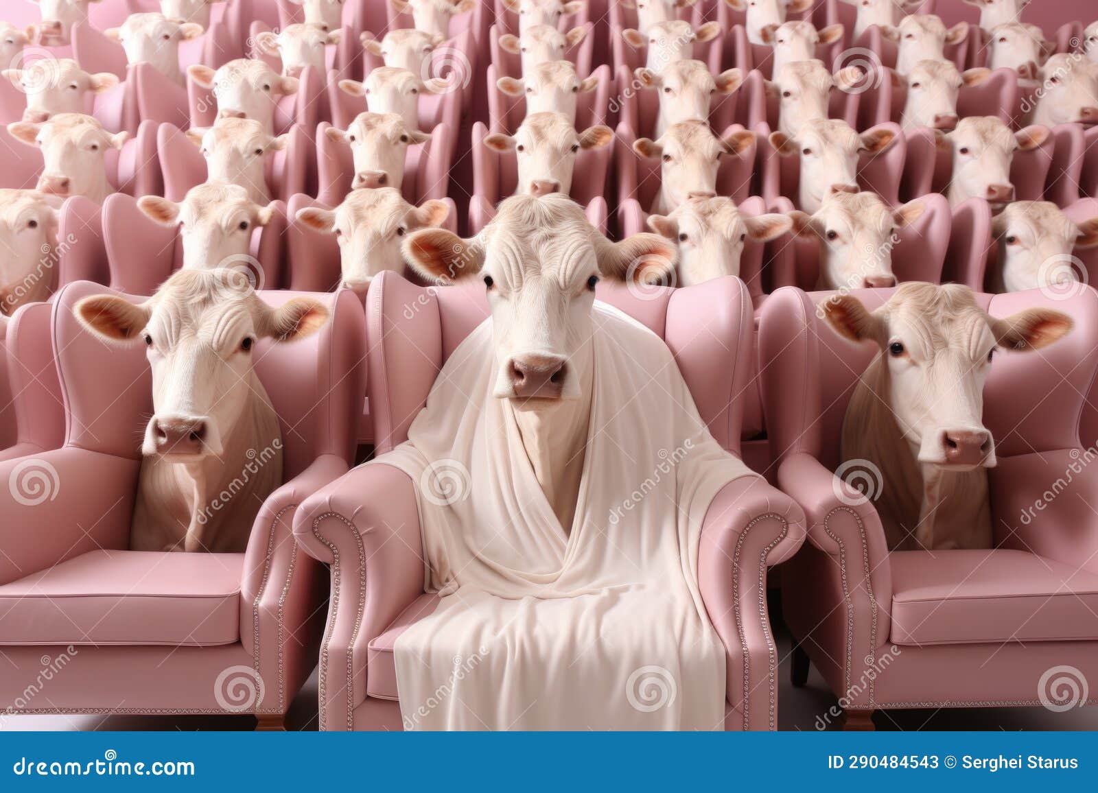 Surreal Image of Cows Sitting in a Chair in the Auditorium. AI. Stock ...