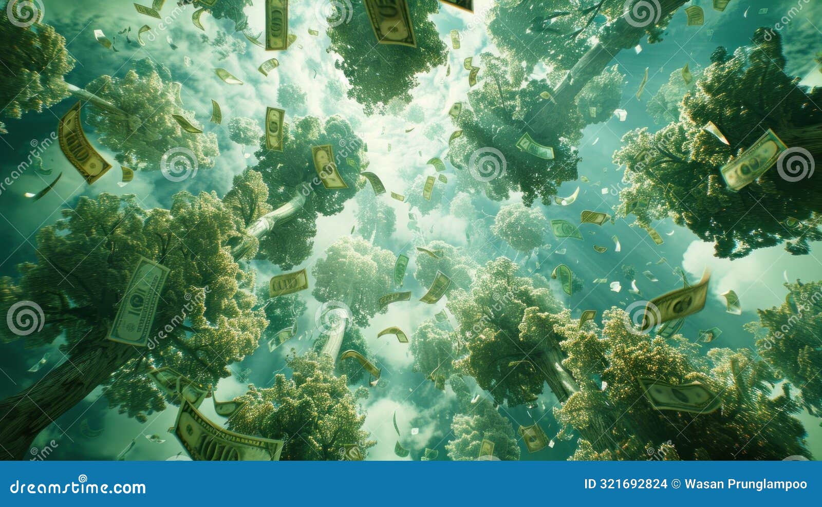 A Surreal Image of Dollar Bills Raining Down from the Sky, Creating a ...