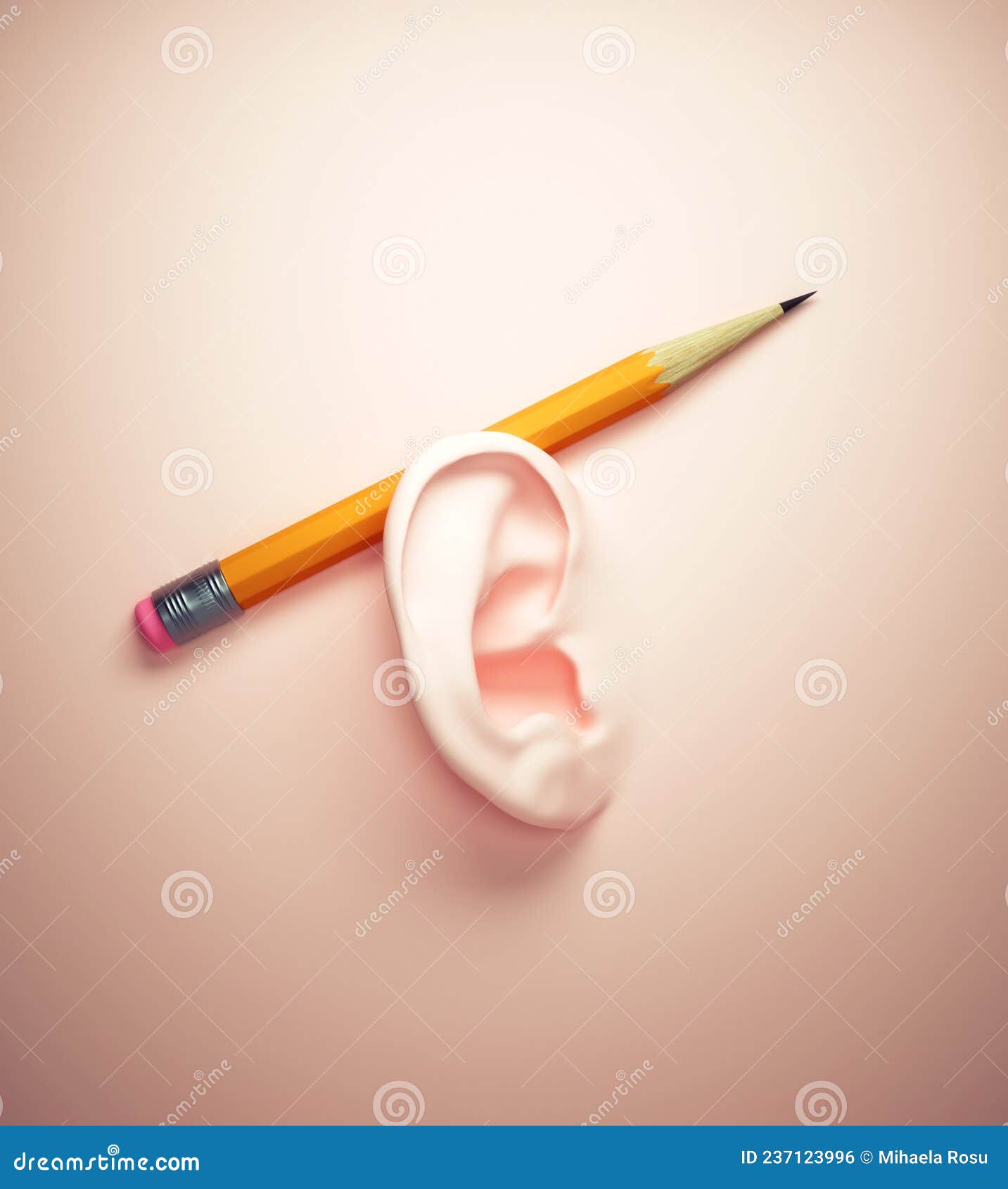 Surreal Image of a Ear on Wall with a Pencil Stock Illustration ...