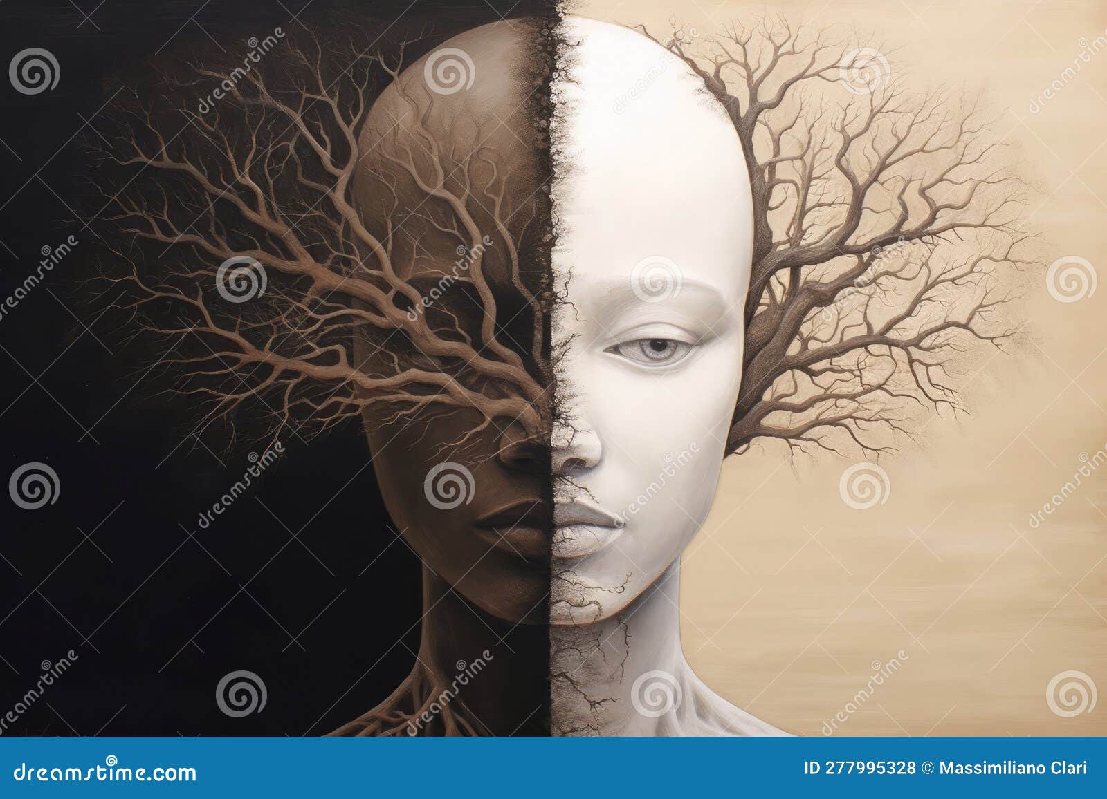 Surreal Image of a Face with Half of it Painted White and the Other ...