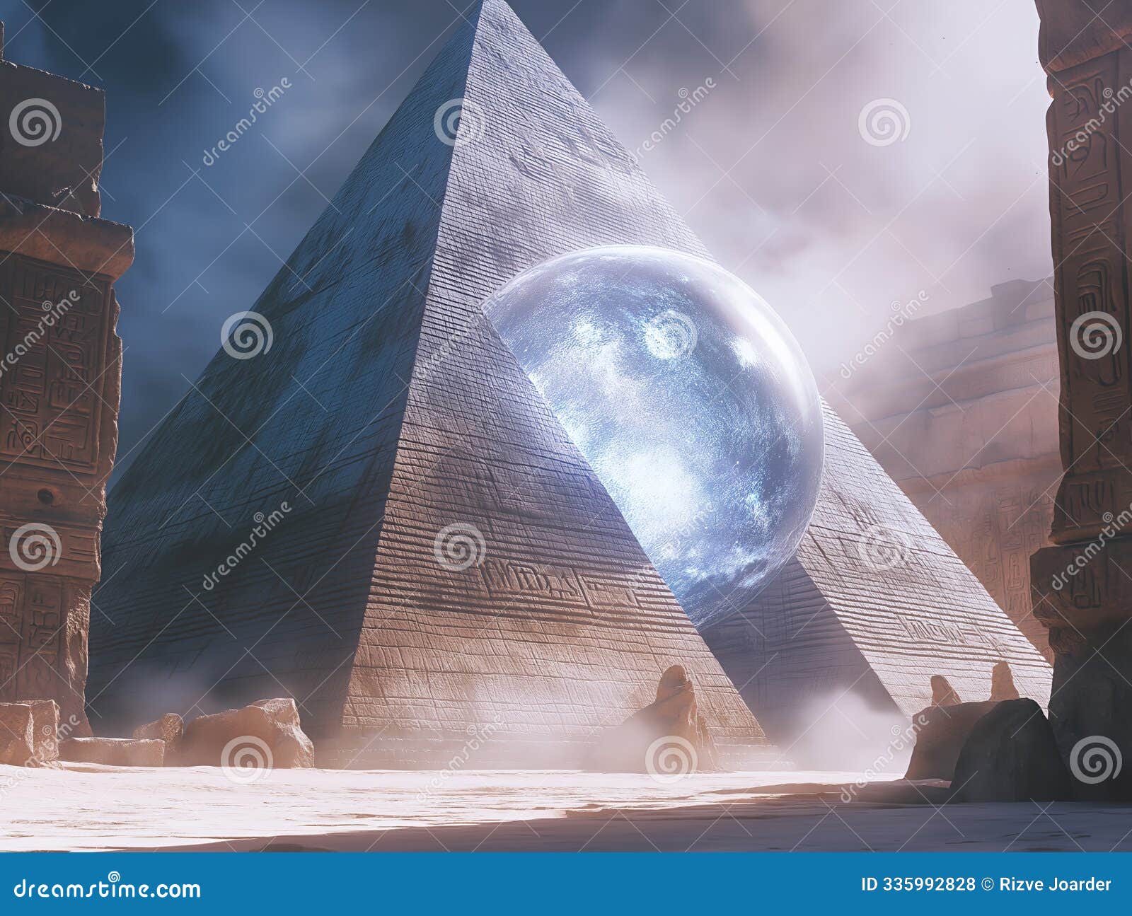 Ancient Pyramid with Futuristic Glowing Orb in Surreal Desert Setting ...