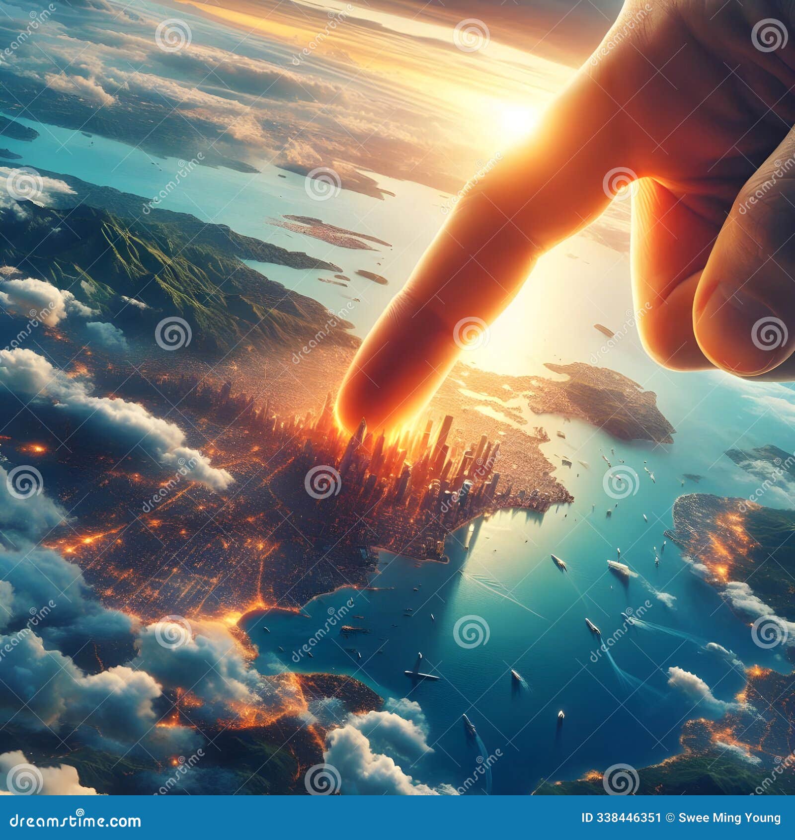 Surreal Image of God S Index Finger from Above Pressing Against the ...