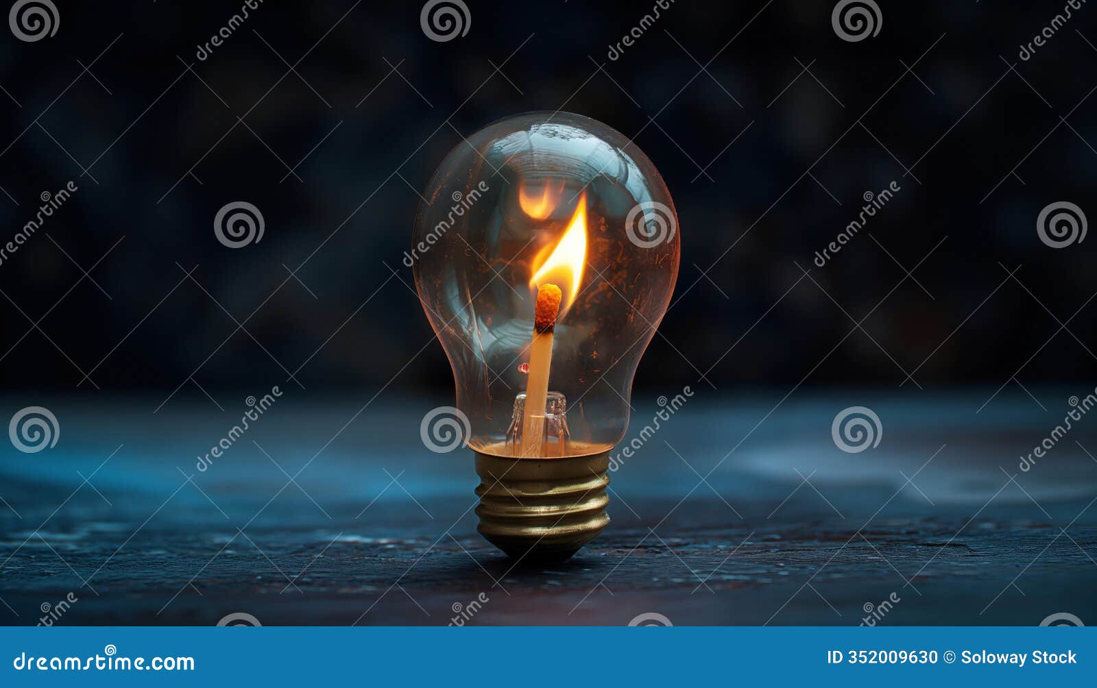 Surreal Image of Light Bulb with Single Burning Matchstick Inside on ...