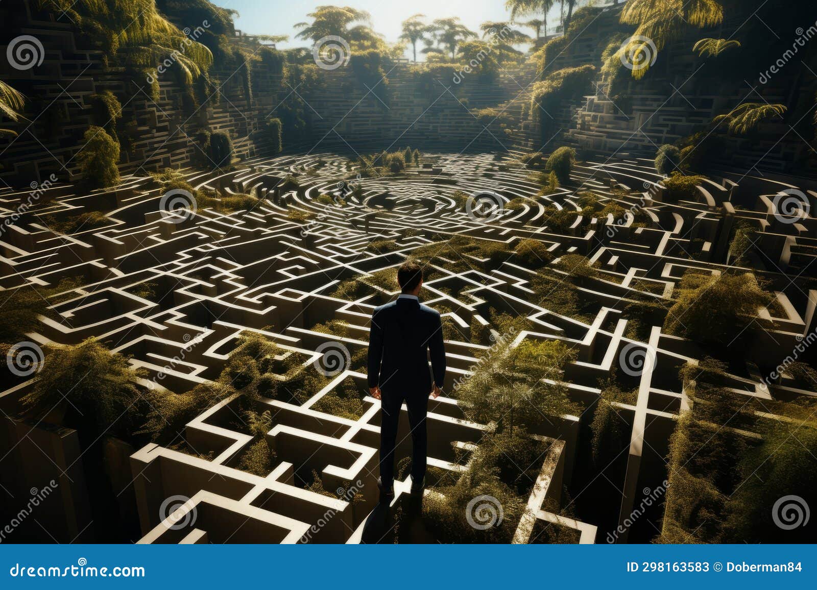 Surreal Image of a Person in Classic Suits Walking through a Labyrinth ...
