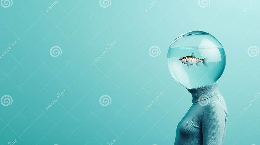 A Surreal Image of a Person with a Fishbowl Head Containing a Swimming ...