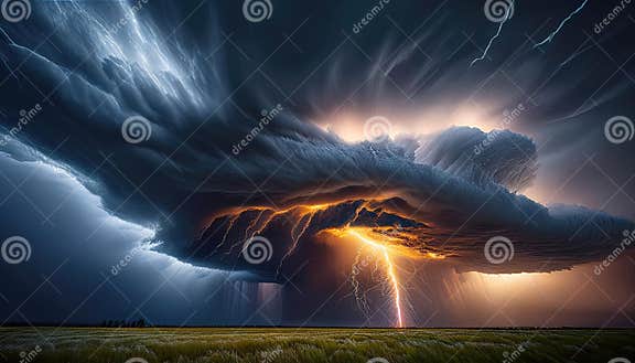 A Surreal Image of a Powerful Thunderstorm with Swirling Clouds ...