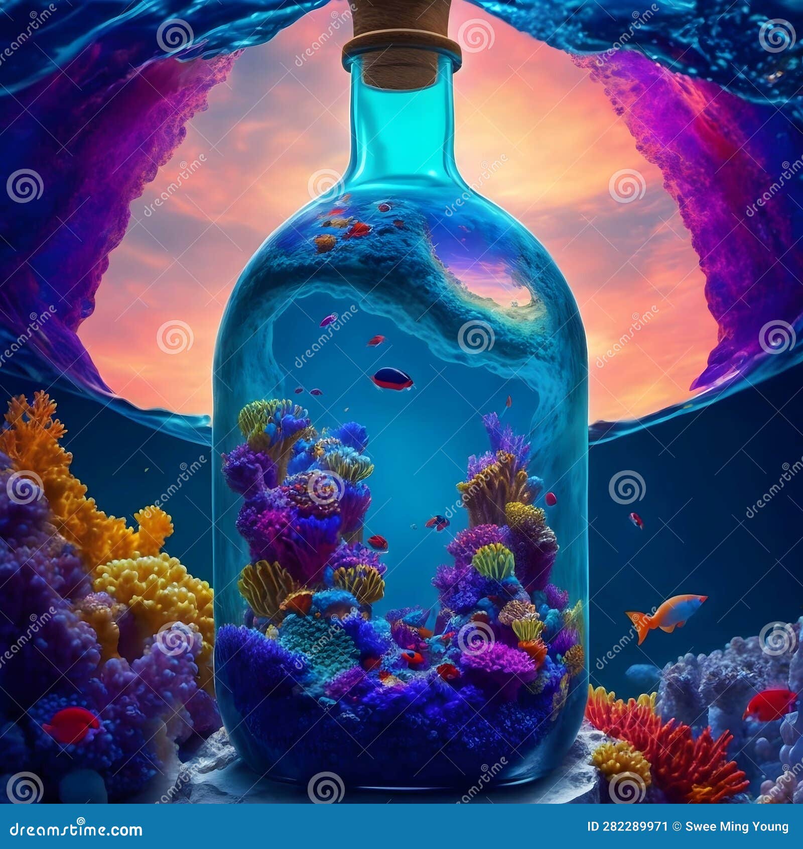 Psychedelic Ocean Waves With Small Castle. Ai Generated Stock Photo ...