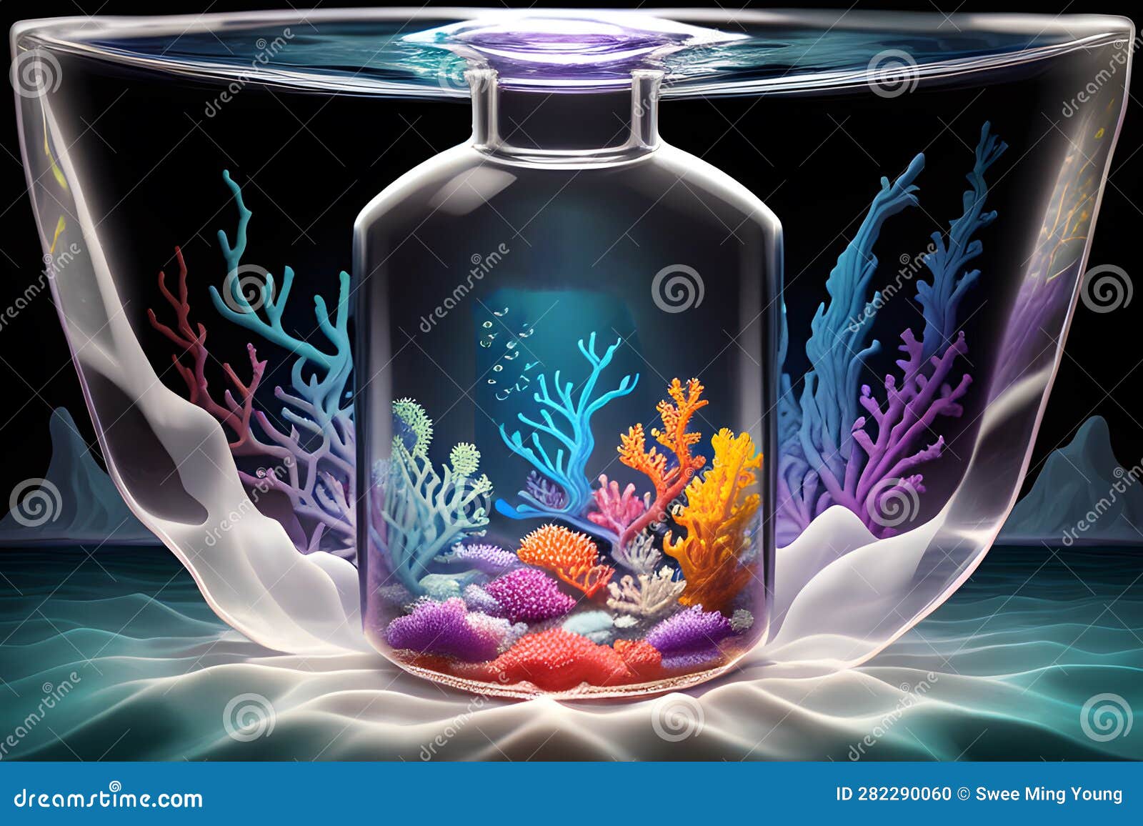 Psychedelic Ocean Waves With Small Castle. Ai Generated Stock Photo ...