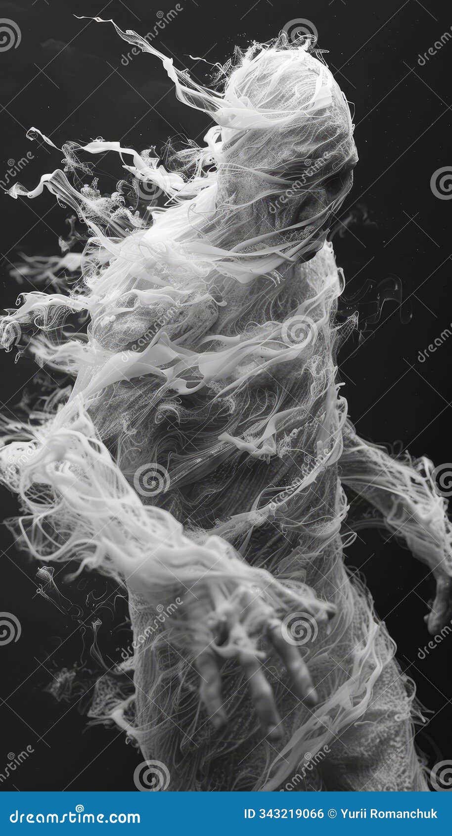 A Surreal Image of Smoke Forming a Humanoid Shape Against a Dark ...