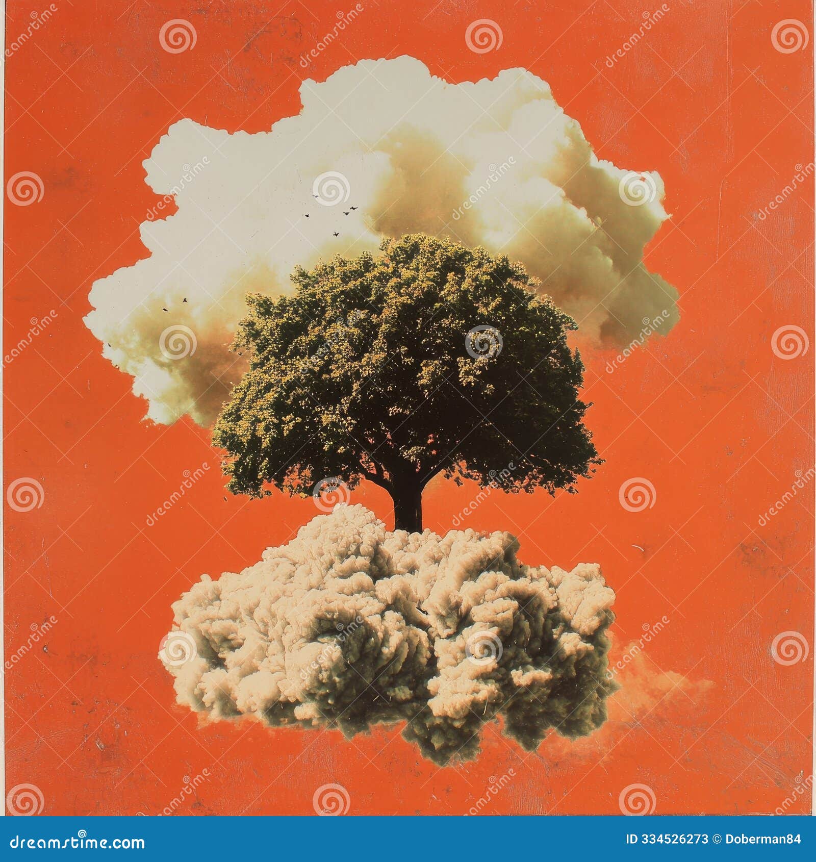 Surreal Imagery of an Oak Tree with an Explosive Cloud Background Stock ...