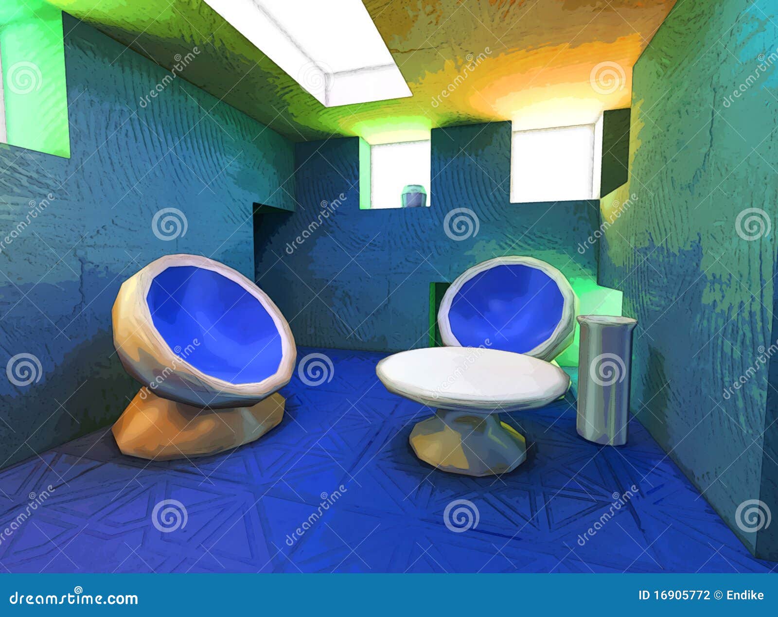 Surreal impressionist room stock illustration. Illustration of table ...