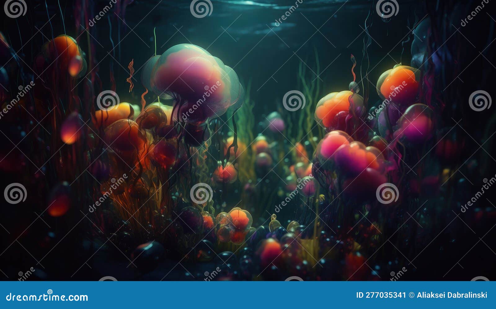 Surreal Installations of an Underwater Neon Colorful Flower Stock ...