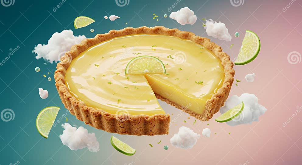 Surreal Key Lime Pie with Floating Clouds and Limes on Gradient ...