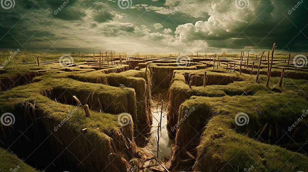 Surreal Labyrinth Concept with Magic Maze and Ancient Pathway. Stock ...