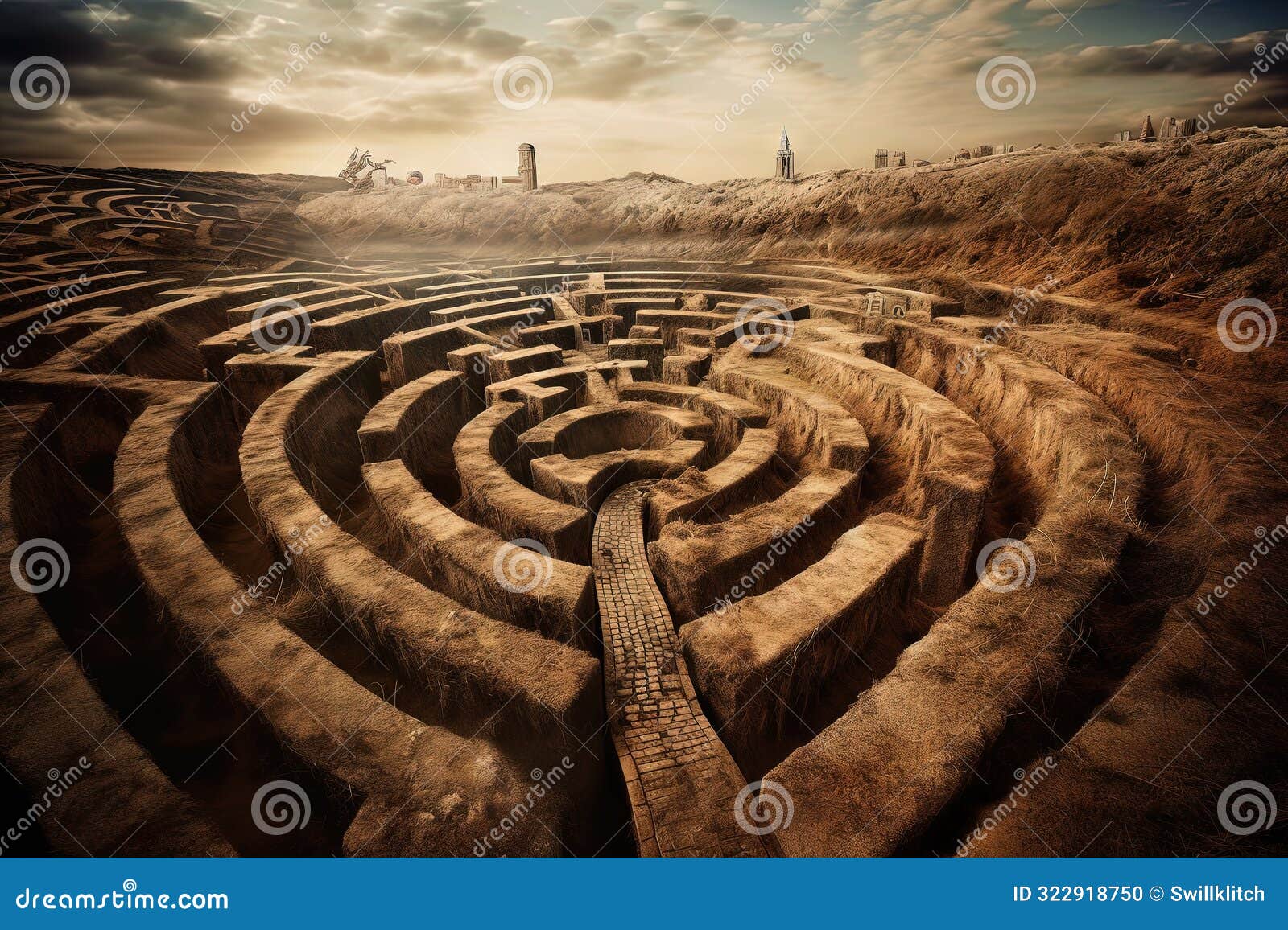 Surreal Labyrinth Concept With Magic Maze And Ancient Pathway. Stock ...