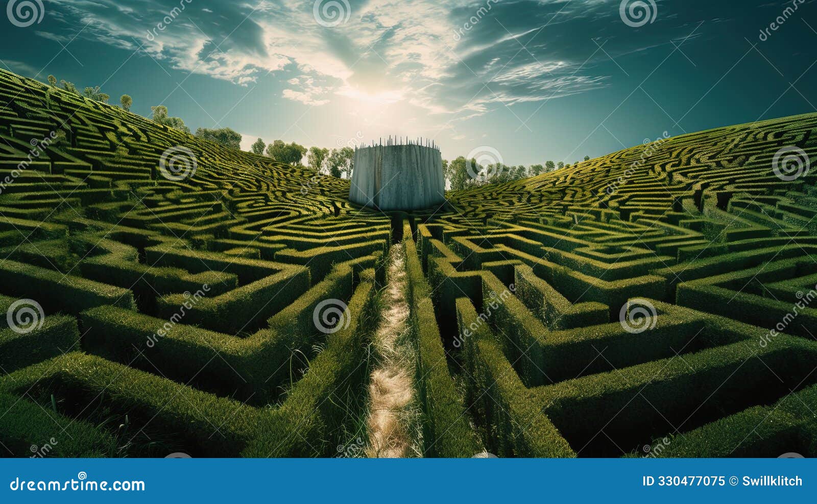 Surreal Labyrinth Concept with Magic Maze and Ancient Pathway. Stock ...