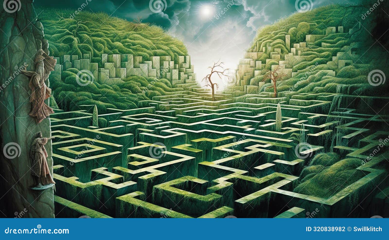 Surreal Labyrinth Concept with Magic Maze and Ancient Pathway. Stock ...