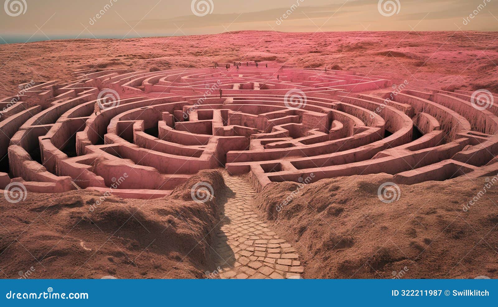 Surreal Labyrinth Concept with Magic Maze and Ancient Pathway. Stock ...