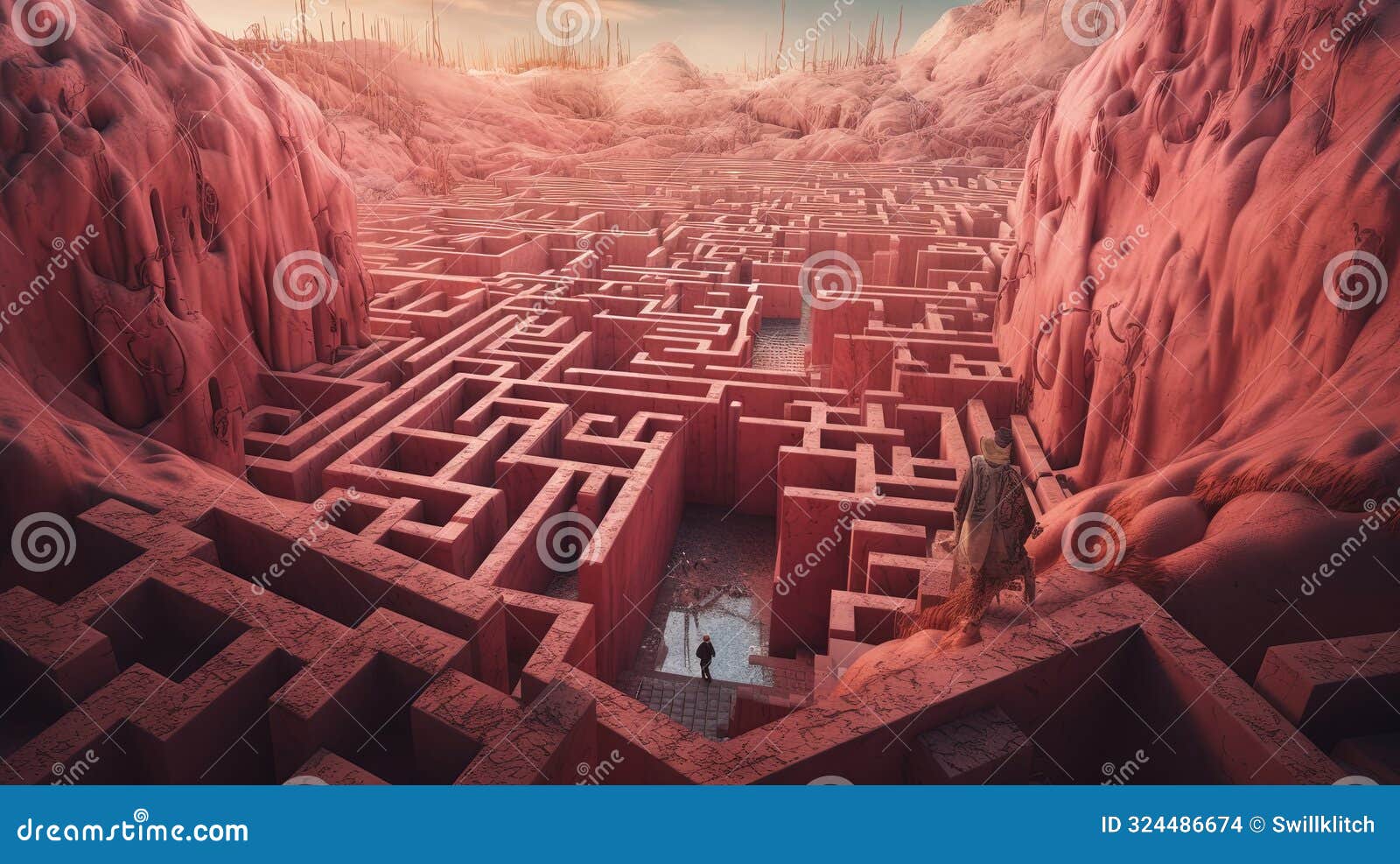 Surreal Labyrinth Concept with Magic Maze and Ancient Pathway. Stock ...