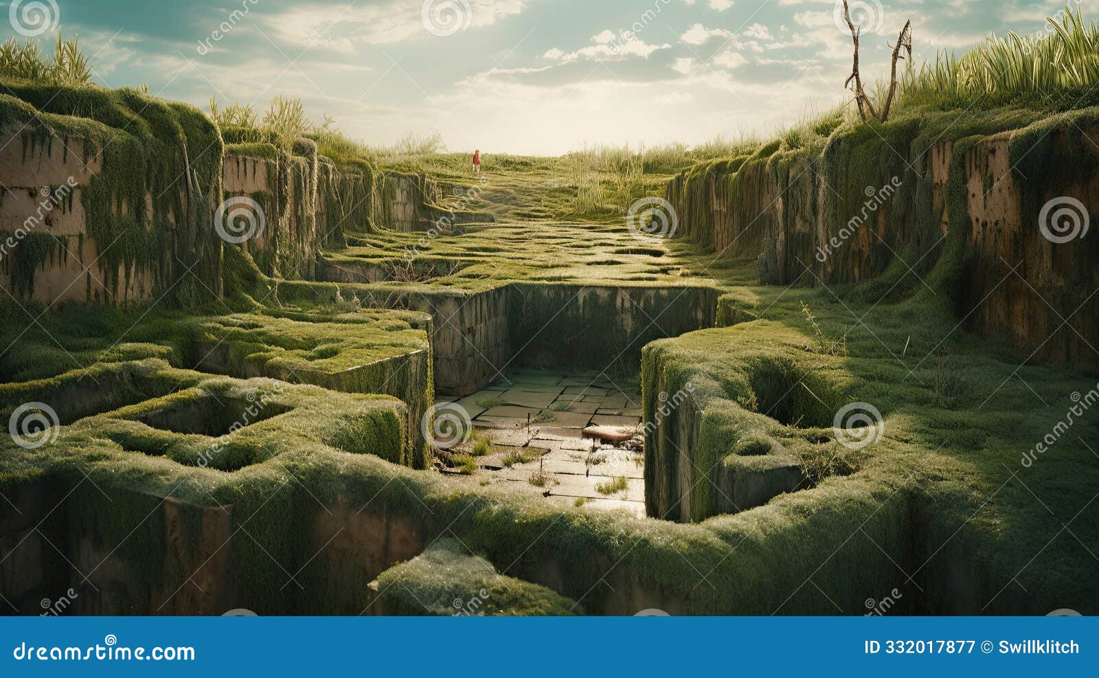 Surreal Labyrinth Concept With Magic Maze And Ancient Pathway. Stock ...