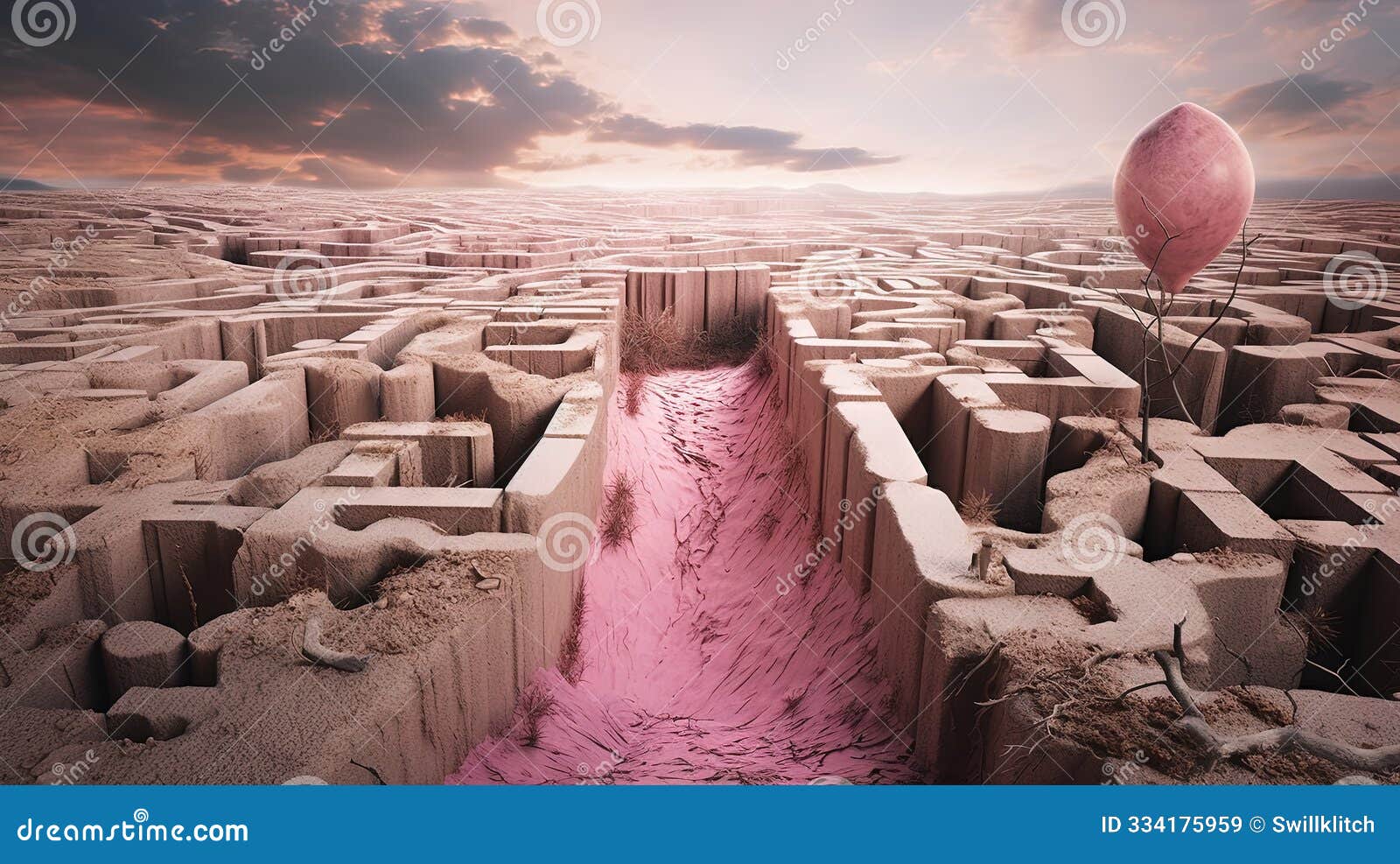 Surreal Labyrinth Concept with Magic Maze and Ancient Pathway. Stock ...
