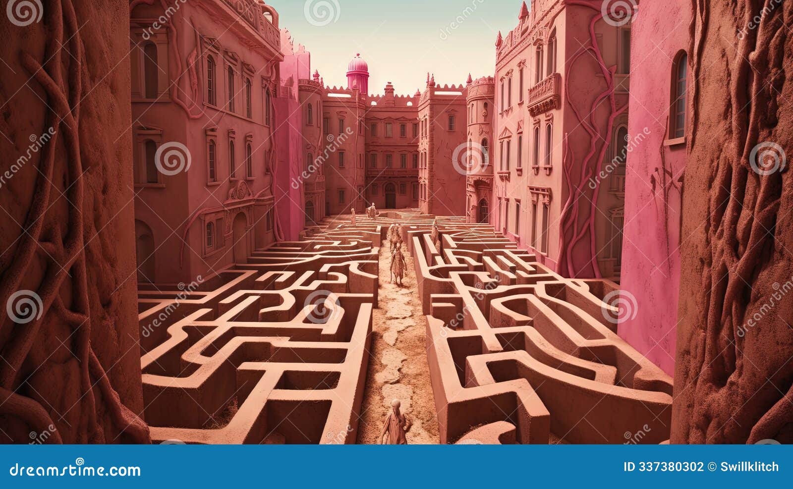Surreal Labyrinth Concept With Magic Maze And Ancient Pathway. Stock ...