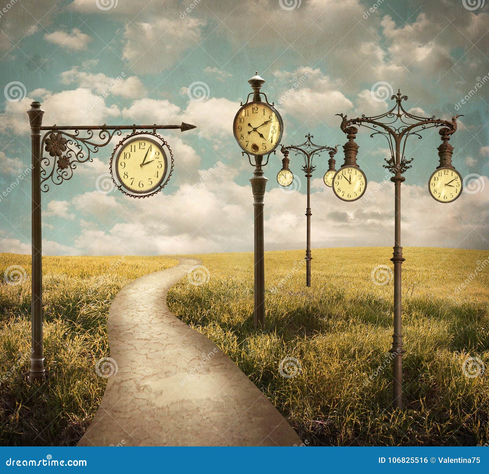 Surreal Landscape of Clocks Stock Photo - Image of clocks, grass: 106825516
