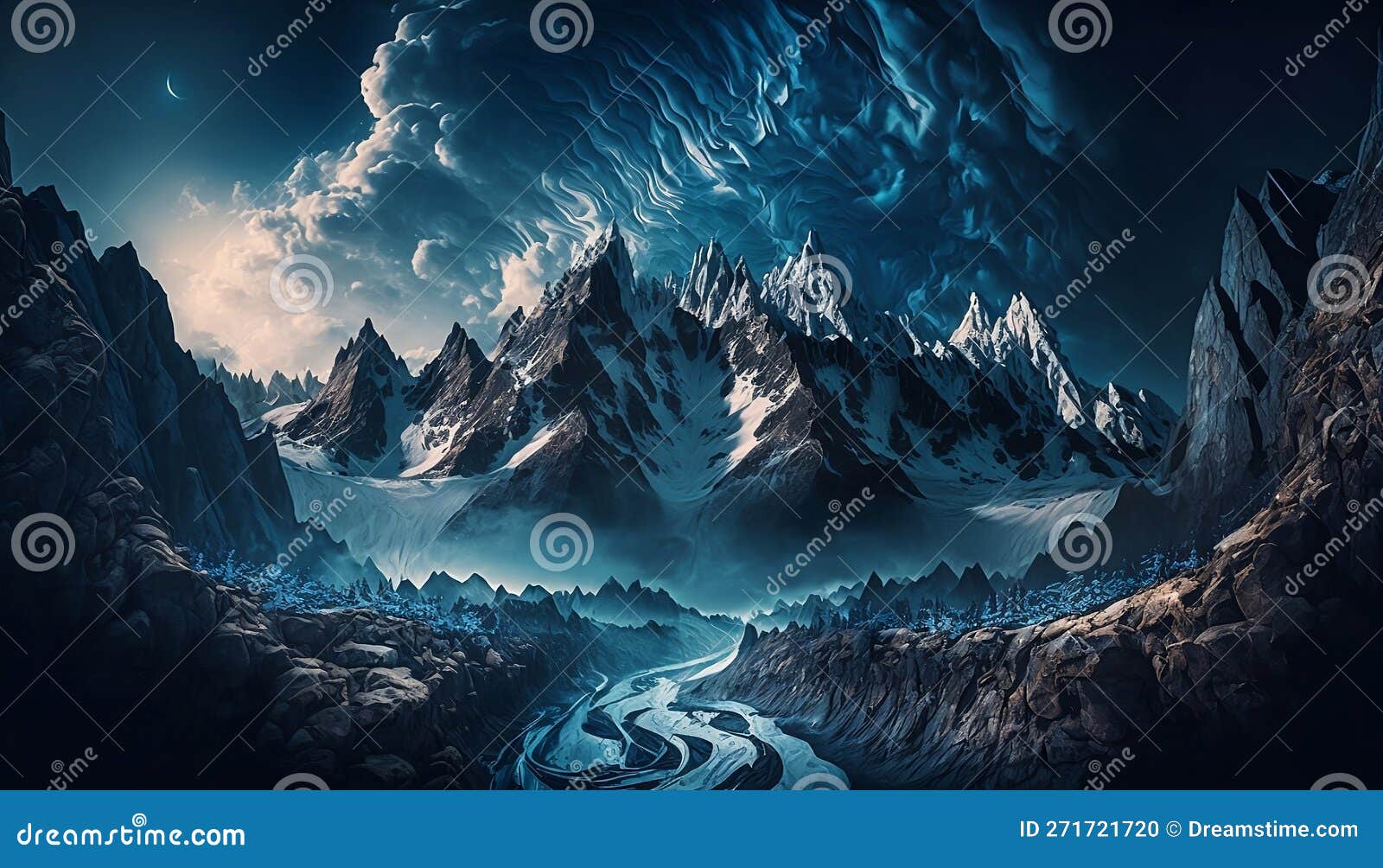 A Surreal Landscape of an Endlessly Stretching Mountain Range with ...
