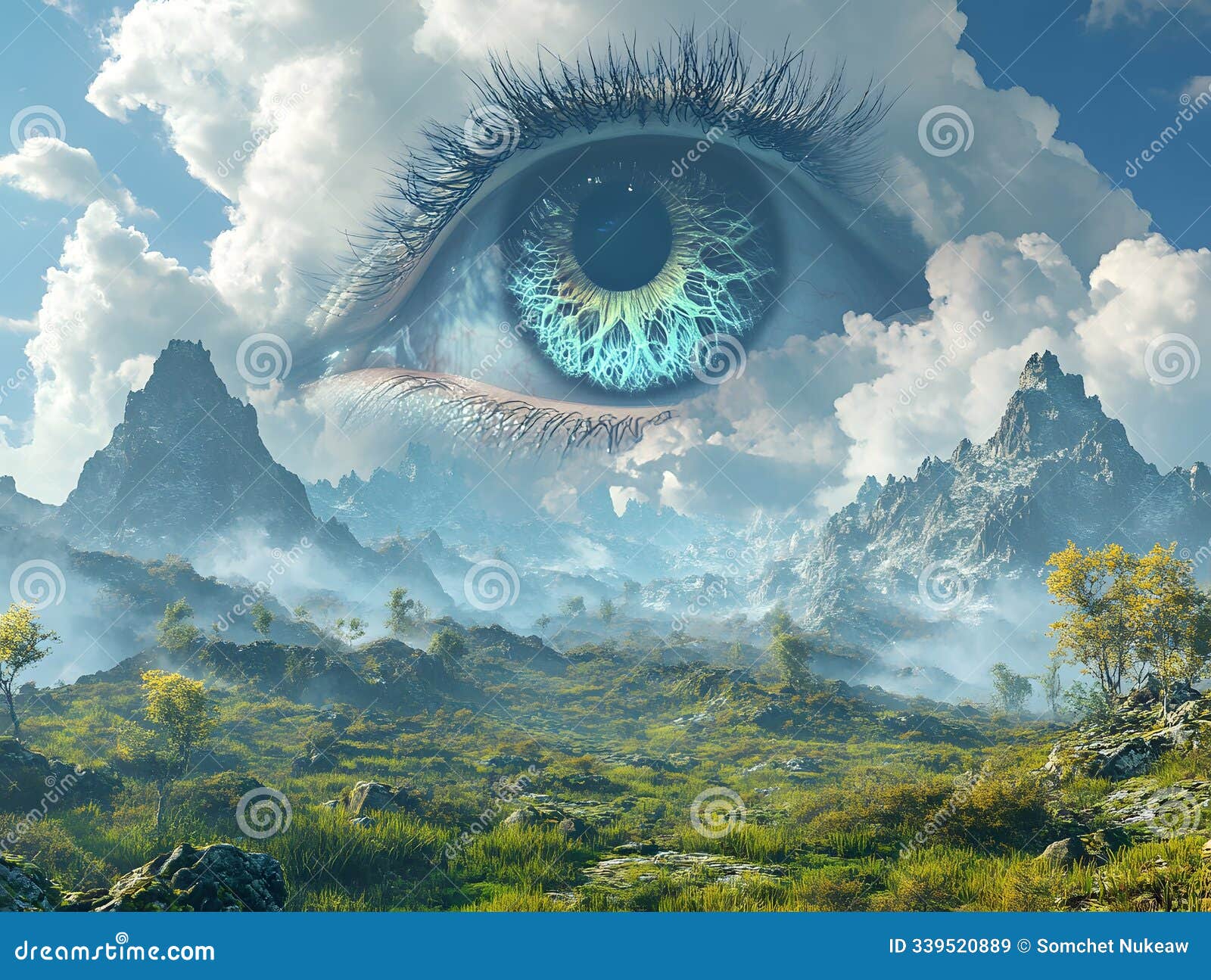 Surreal Landscape with an Eye Blending into the Scenery Stock ...