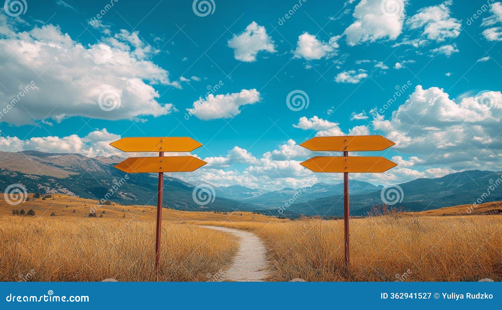 A Surreal Landscape Features a Forked Road with Signpost Arrows ...