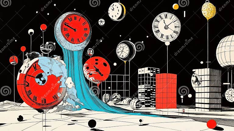 A Surreal Landscape Featuring Clocks and Time Elements, Symbolizing the ...