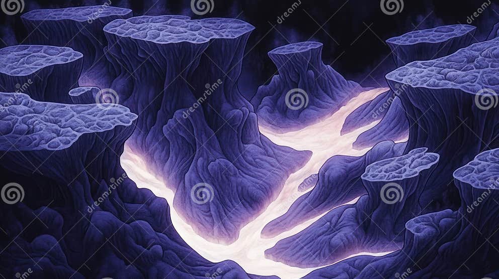 A Surreal Landscape Featuring Floating Rock Formations and a Glowing ...