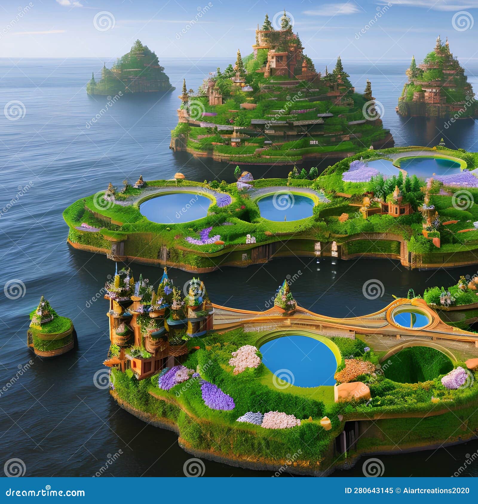 A Surreal Landscape of Floating Islands, Adorned with Whimsical ...