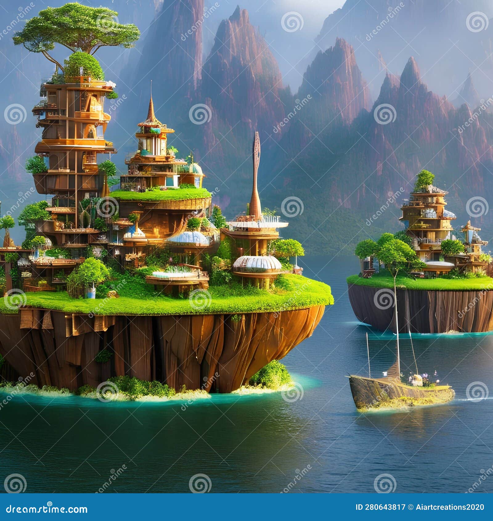A Surreal Landscape of Floating Islands, Adorned with Whimsical ...