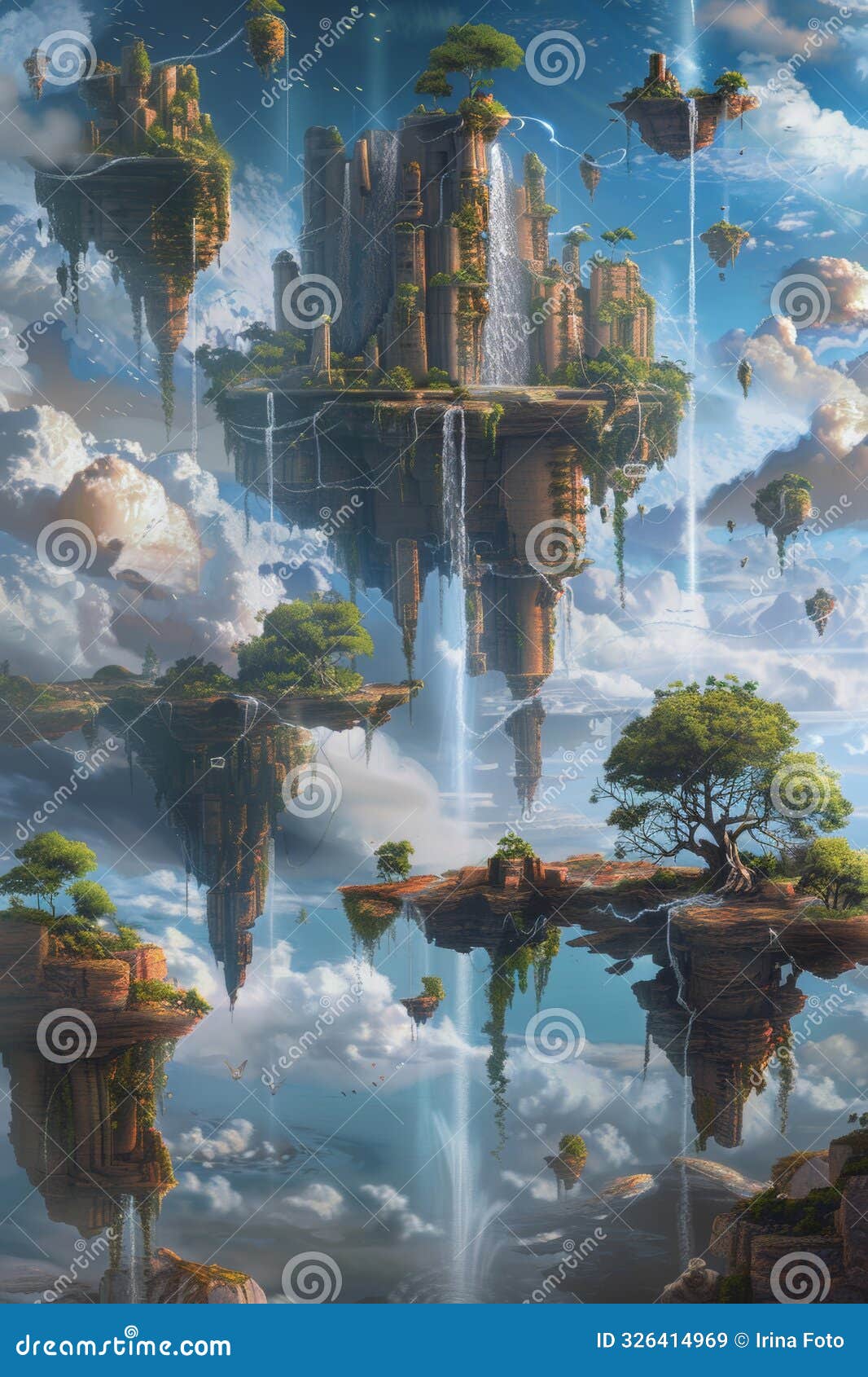 Surreal Landscape with Floating Islands, Waterfalls, and Mythical ...
